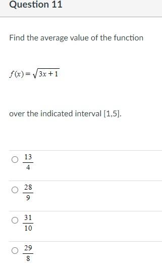 Solved Find the average value of the function f(x)=3x+1 over | Chegg.com