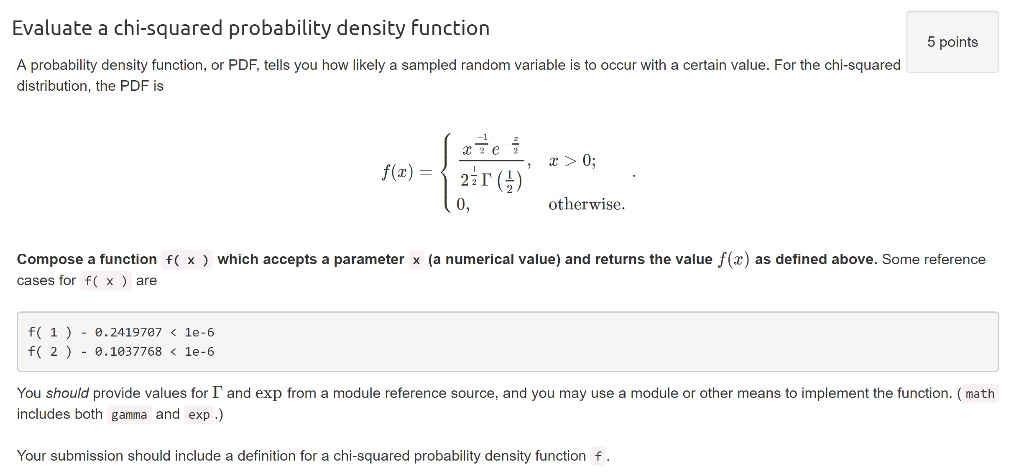 Solved Evaluate a chi-squared probability density function 5 | Chegg.com