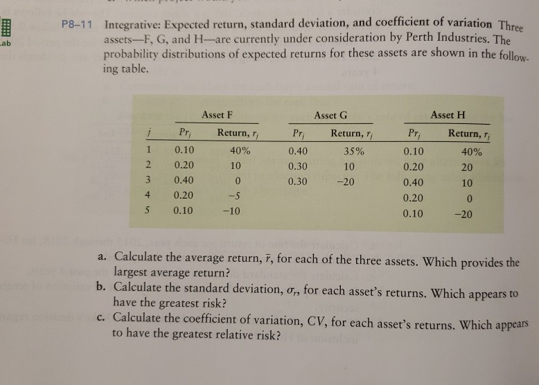 Solved Integrative: Expected return, standard deviation, and | Chegg.com