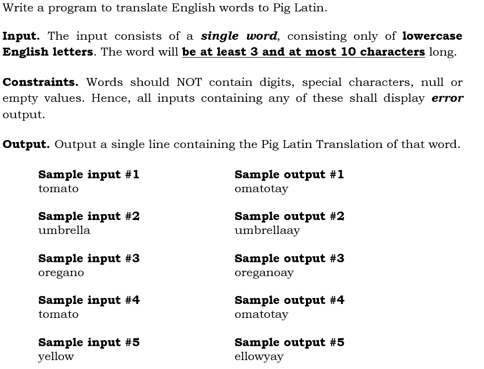 Solved Write a program to translate English words to Pig | Chegg.com