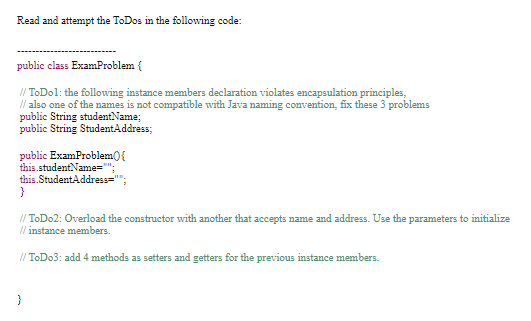 Solved Read and attempt the ToDos in the following code: | Chegg.com