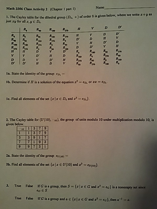 Name Math 3306 Class Activity 2 (Chapter I part 1) | Chegg.com