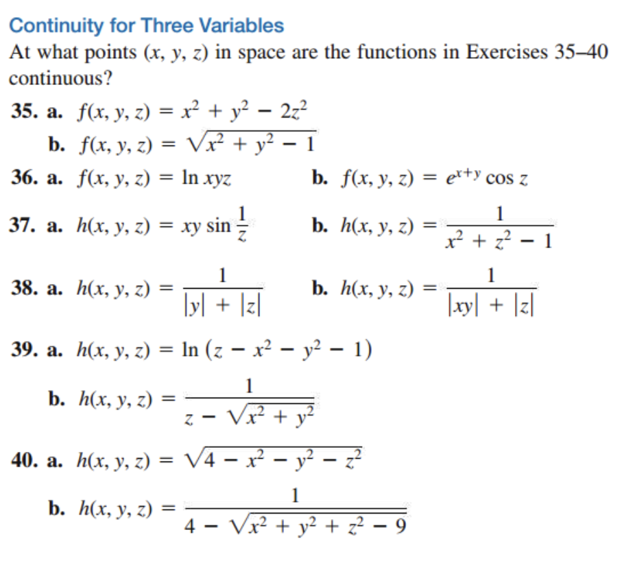 Solved Continuity for Three Variables At what points (x,y,z) | Chegg.com