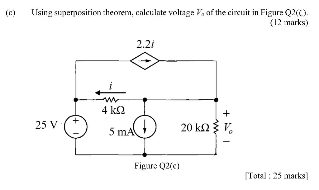 Solved (c) Using superposition theorem, calculate voltage V. | Chegg.com