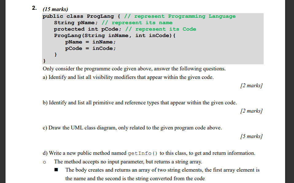 Solved 2 15 Marks Public Class Proglang Represent 