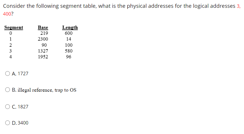 Solved Consider the following segment table, what is the | Chegg.com