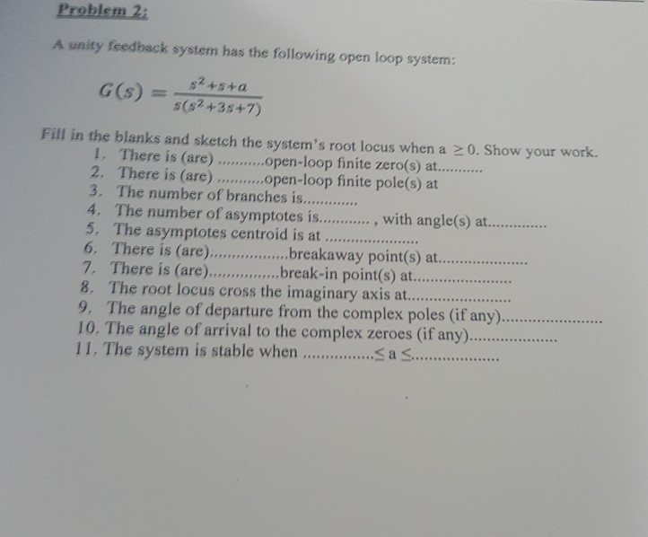 Solved Problem 2 A unity feedback system has the following | Chegg.com