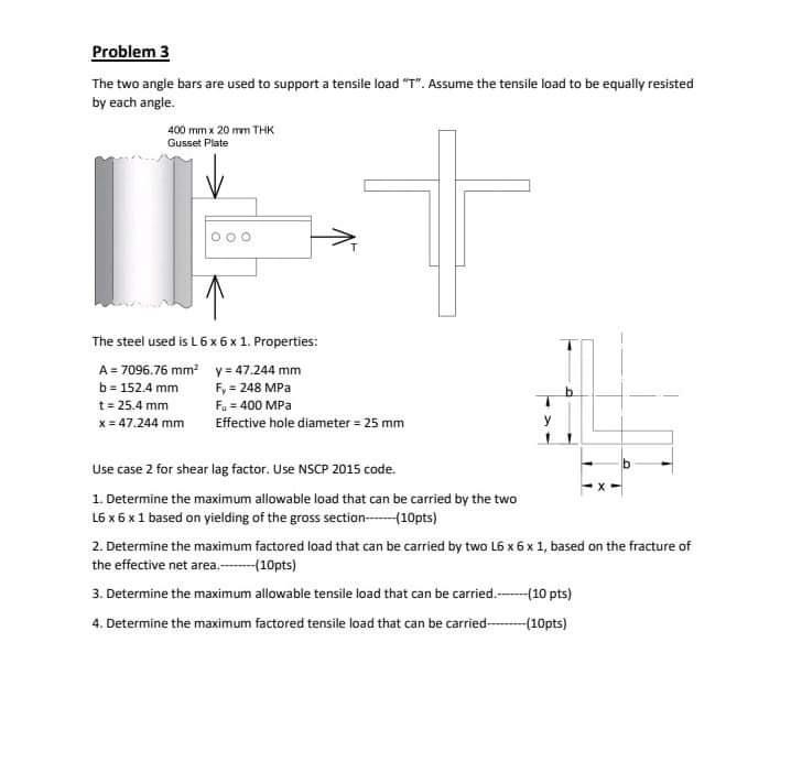 Solved Problem 3 The two angle bars are used to support a | Chegg.com