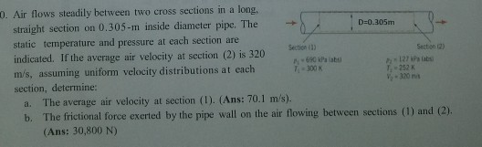 Solved Air flows steadily between two cross sections in a | Chegg.com
