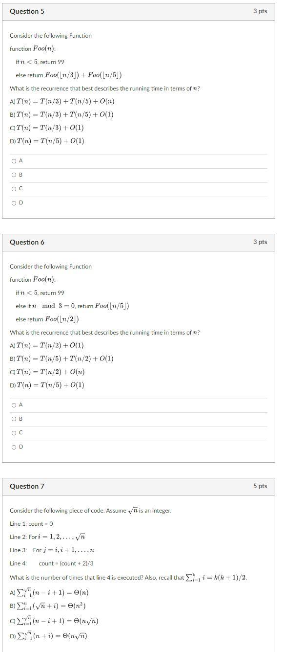 Solved Question 5 3 pts Consider the following Function | Chegg.com