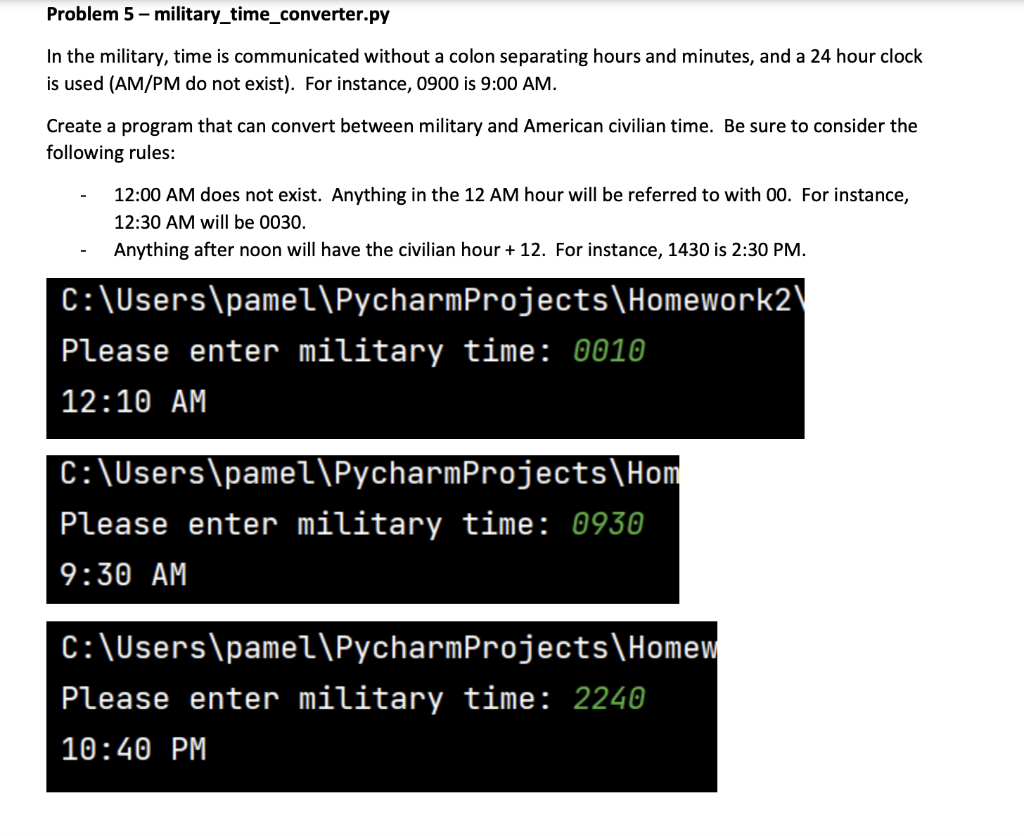 Solved Problem 5 military time converter py In The Military Chegg