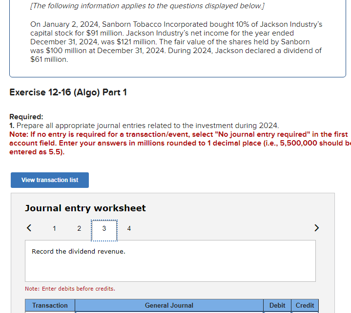 Solved Required information Exercise 12-16 (Algo) Equity | Chegg.com