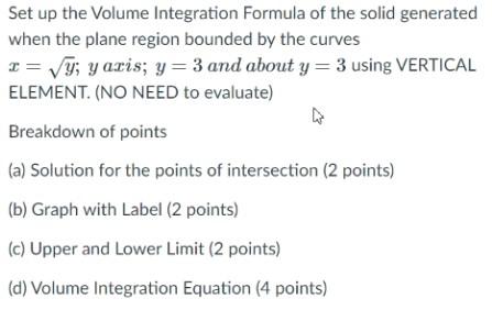 Solved Set up the Volume Integration Formula of the solid | Chegg.com