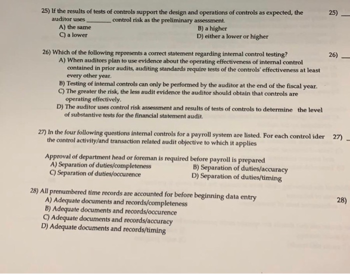 Solved 25) 25) If the results of tests of controls support | Chegg.com
