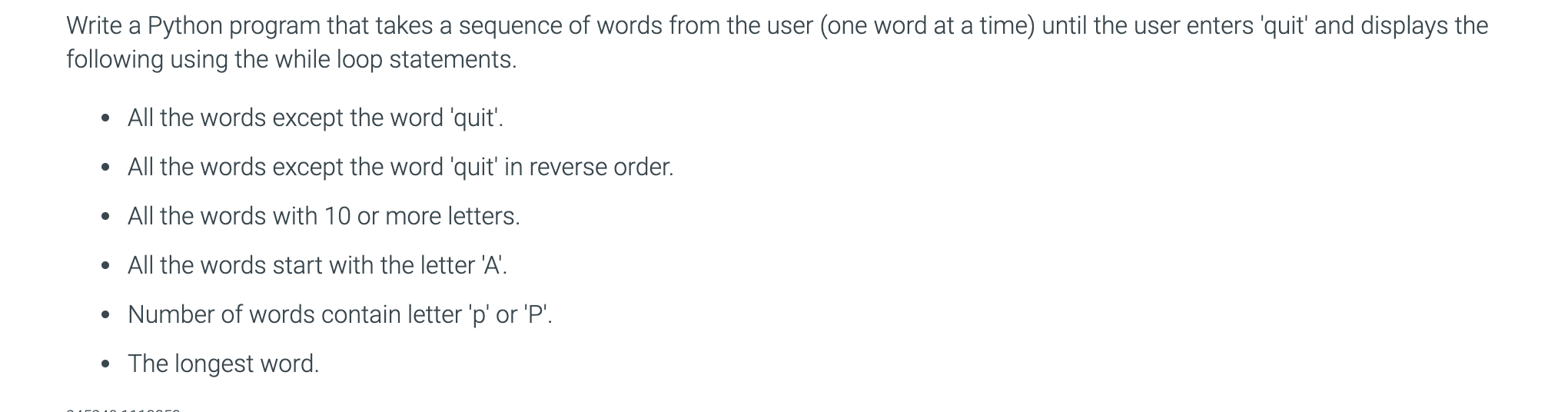 Solved Write a Python program that takes a sequence of words | Chegg.com