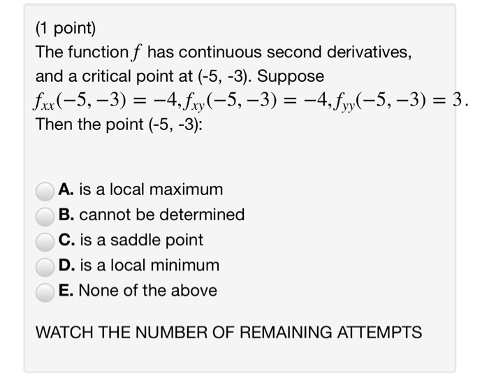 Solved (1 point) The function f has continuous second | Chegg.com
