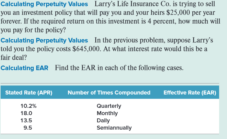 Solved Calculating Perpetuity Values Larry's Life Insurance | Chegg.com