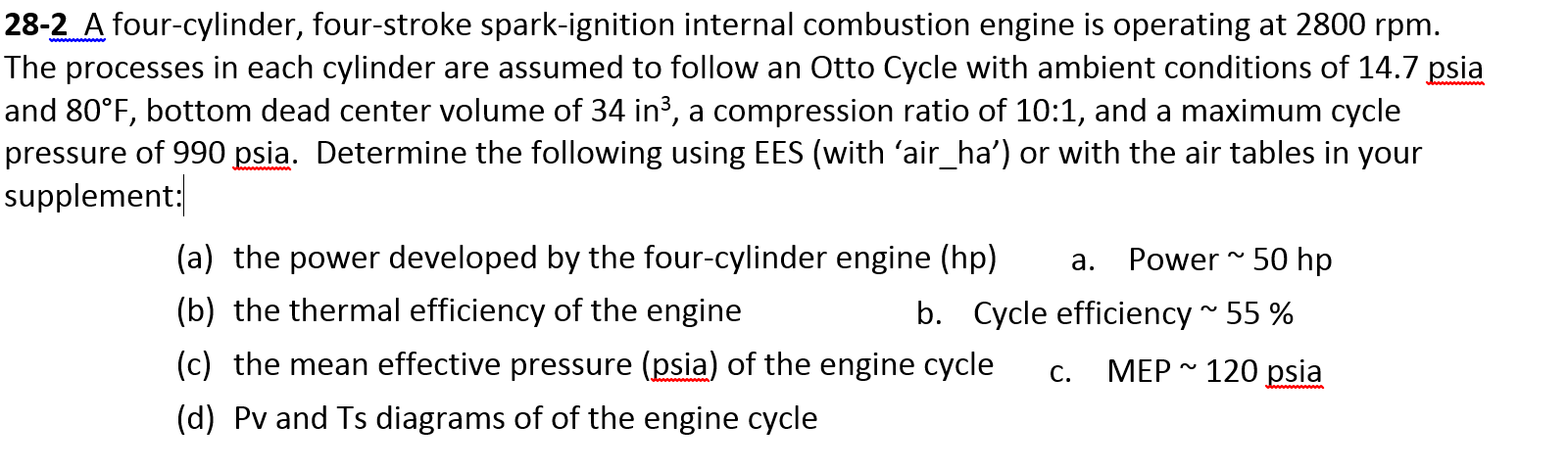 Solved 28-2 A four-cylinder, four-stroke spark-ignition | Chegg.com