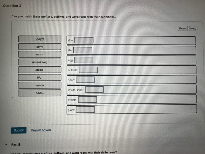 Solved Question 3 Can you match these prefixes, suffixes, | Chegg.com
