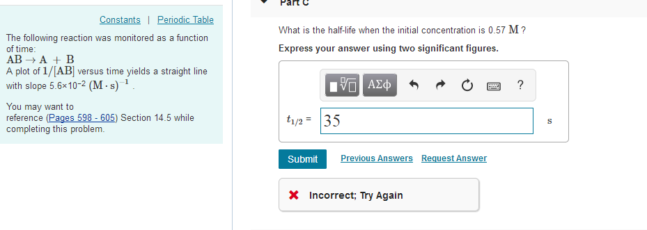 Solved Paft C onstant What is the half-life when the initial | Chegg.com