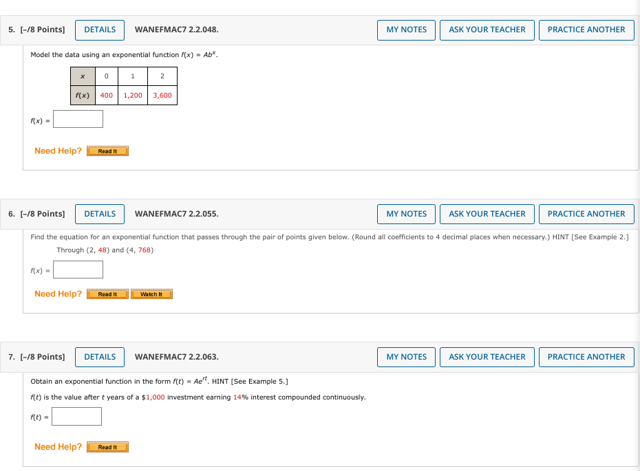 Solved WANEFMAC7 2.2.048. Model the data using an | Chegg.com