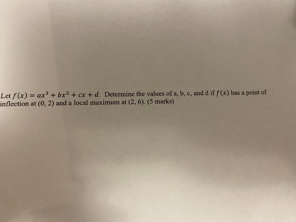 Solved Let f(x) = ax3 + bx2 + cx + d. Determine the values | Chegg.com