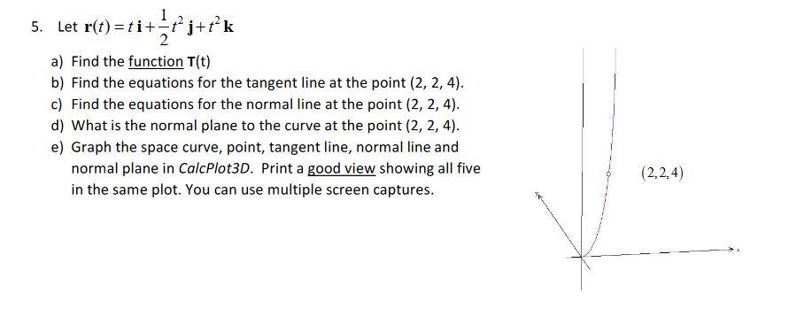Solved 5. Let r(t)=ti+21t2j+t2k a) Find the function T(t) b) | Chegg.com