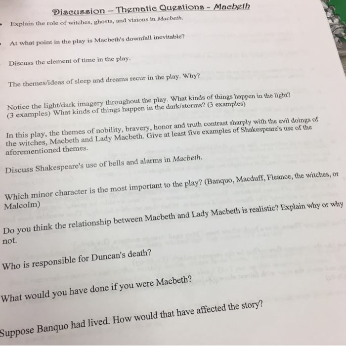 Piscussion-Thematic Questions - Macbgth Explain the | Chegg.com