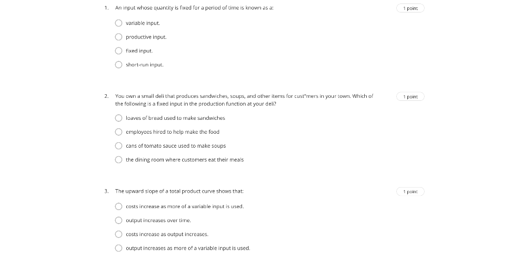 Solved 1 An input whose quantity is fixed for a period of | Chegg.com