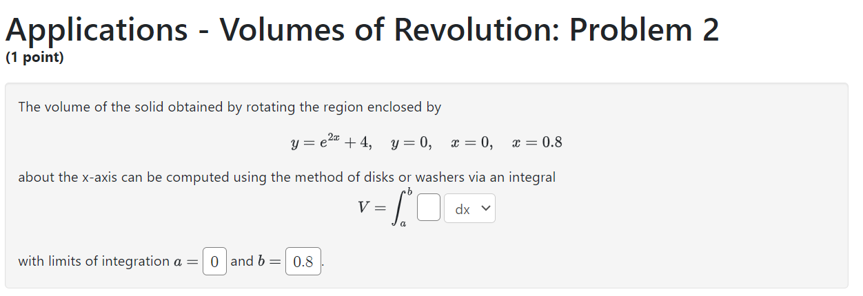 Solved Applications - Volumes of Revolution: Problem 2 (1 | Chegg.com