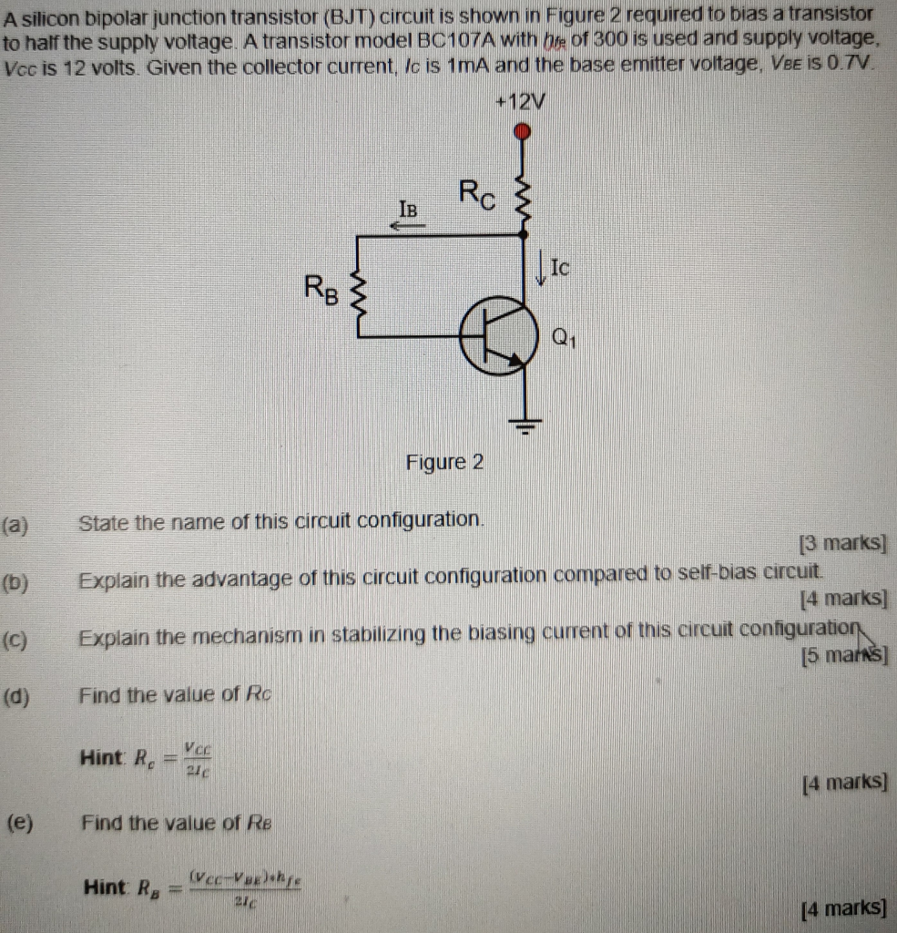 Solved A silicon bipolar junction transistor (BJT) circuit | Chegg.com