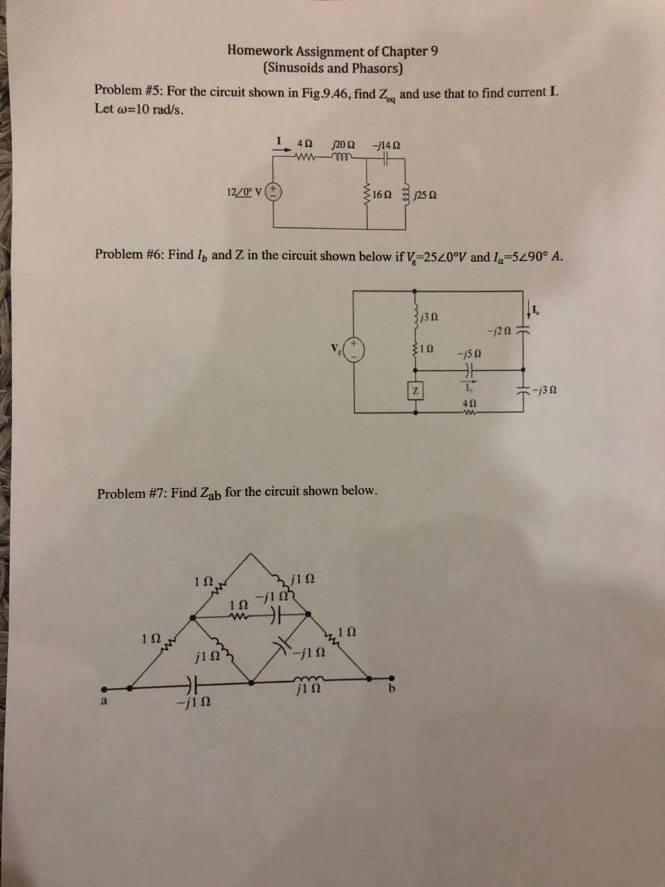 Solved Homework Assignment of Chapter 9 (Sinusoids and | Chegg.com