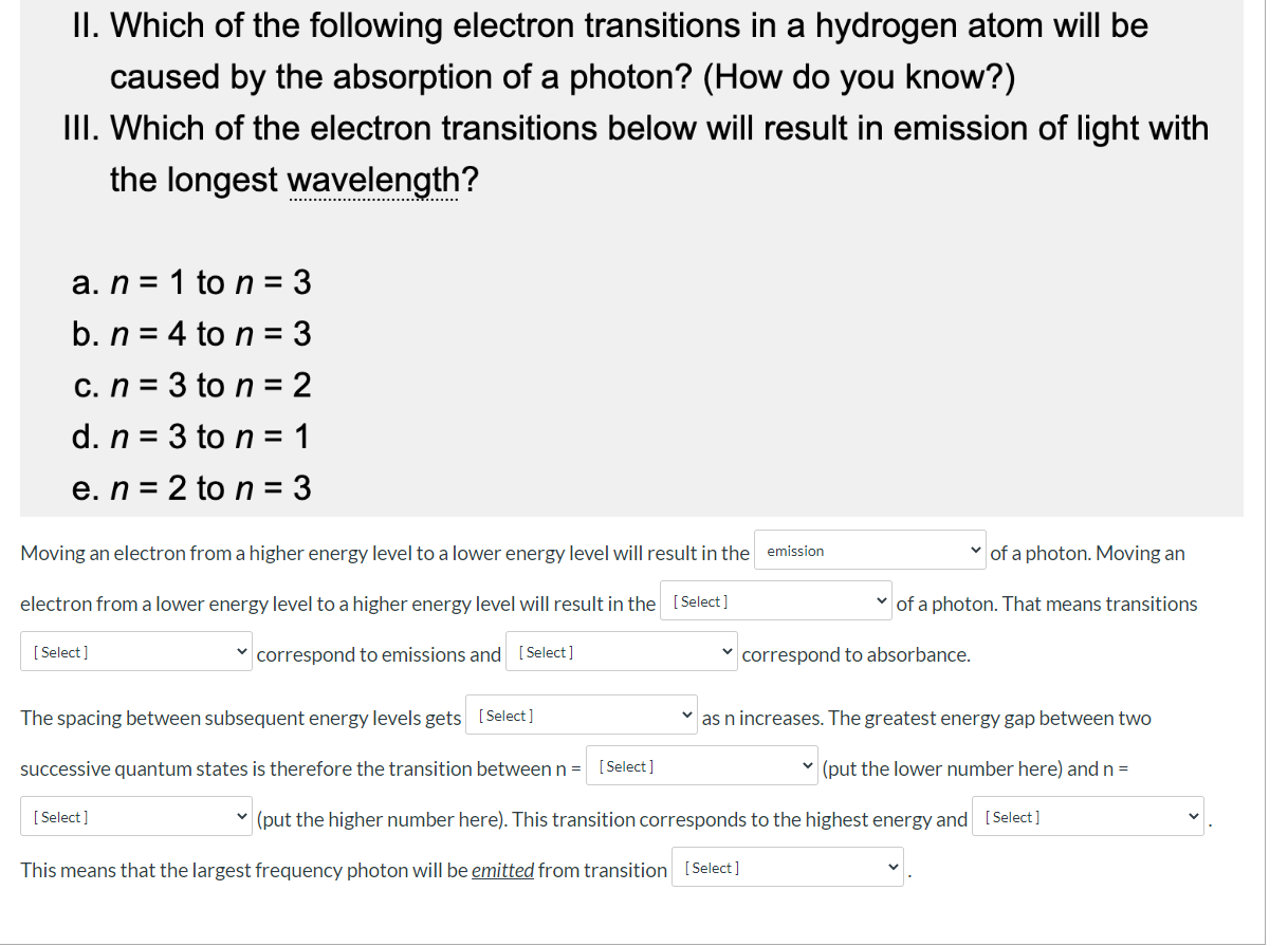 Solved II. Which of the following electron transitions in a | Chegg.com