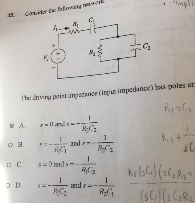Solved 45. Consider the following network R2 C2 The driving | Chegg.com