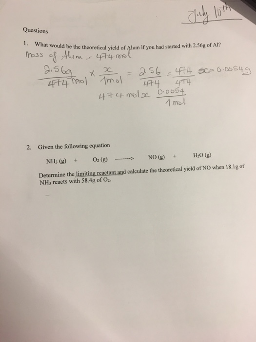 Solved What would be the theoretical yield of Alum if you | Chegg.com