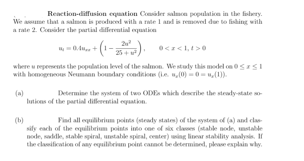 Solved Reaction-diffusion equation Consider salmon | Chegg.com