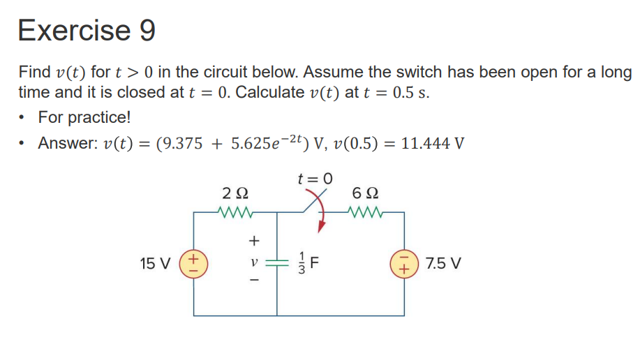 Solved Find v(t) for t>0 in the circuit below. Assume the | Chegg.com