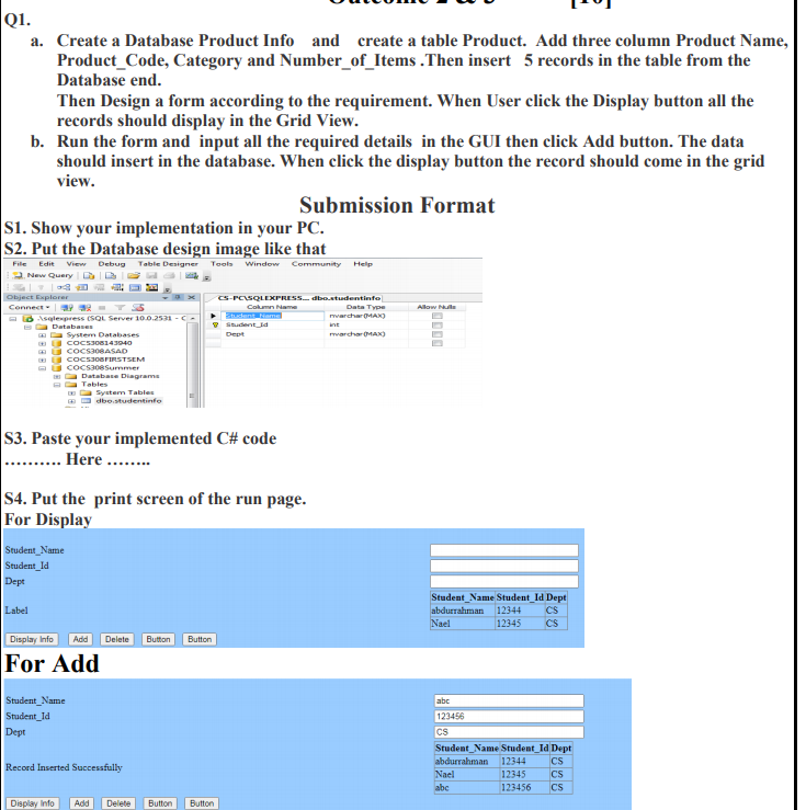 Q1. a. Create a Database Product Info and create a | Chegg.com