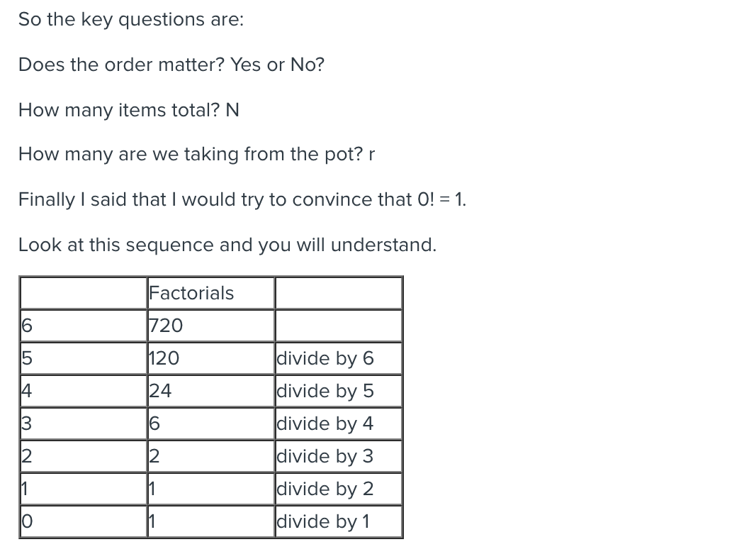 Solved So the key questions are: Does the order matter? Yes | Chegg.com