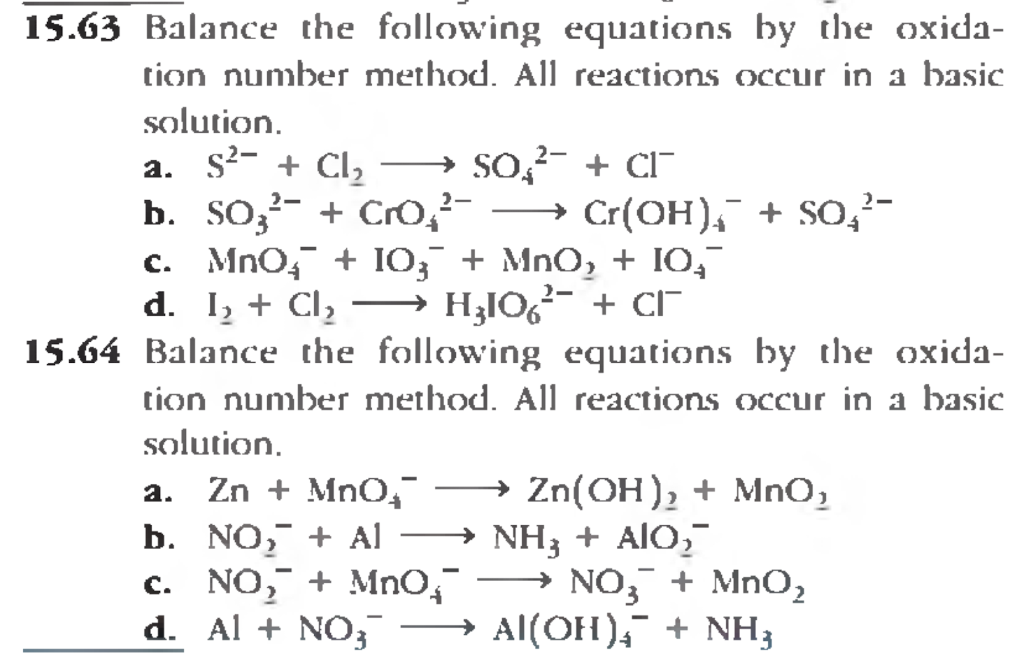 Solved 15.63 Balance the following equations by the | Chegg.com