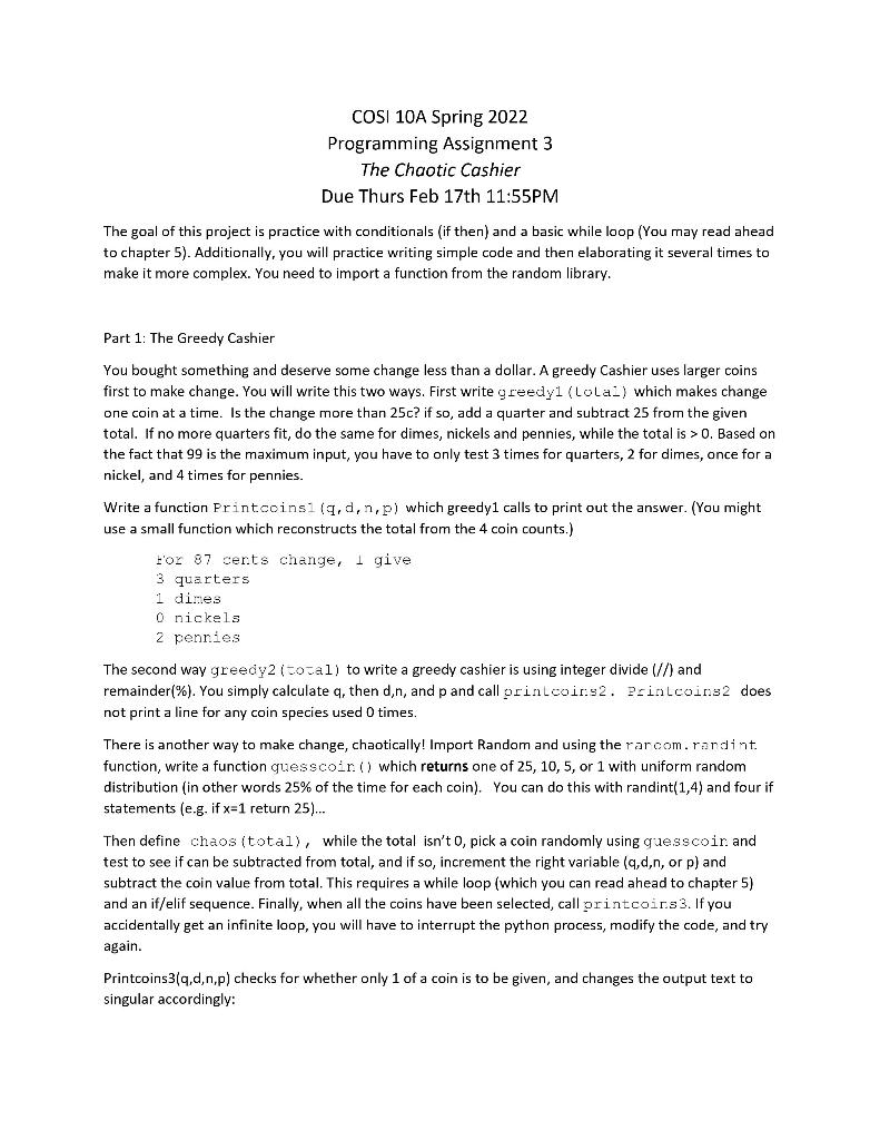 Solved COSI 10A Spring 2022 Programming Assignment 3 The | Chegg.com