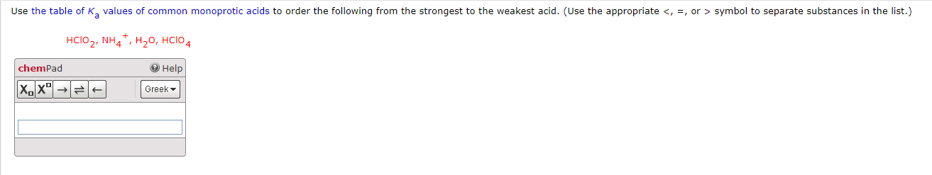 Solved Use the table of K, values of common monoprotic acids | Chegg.com