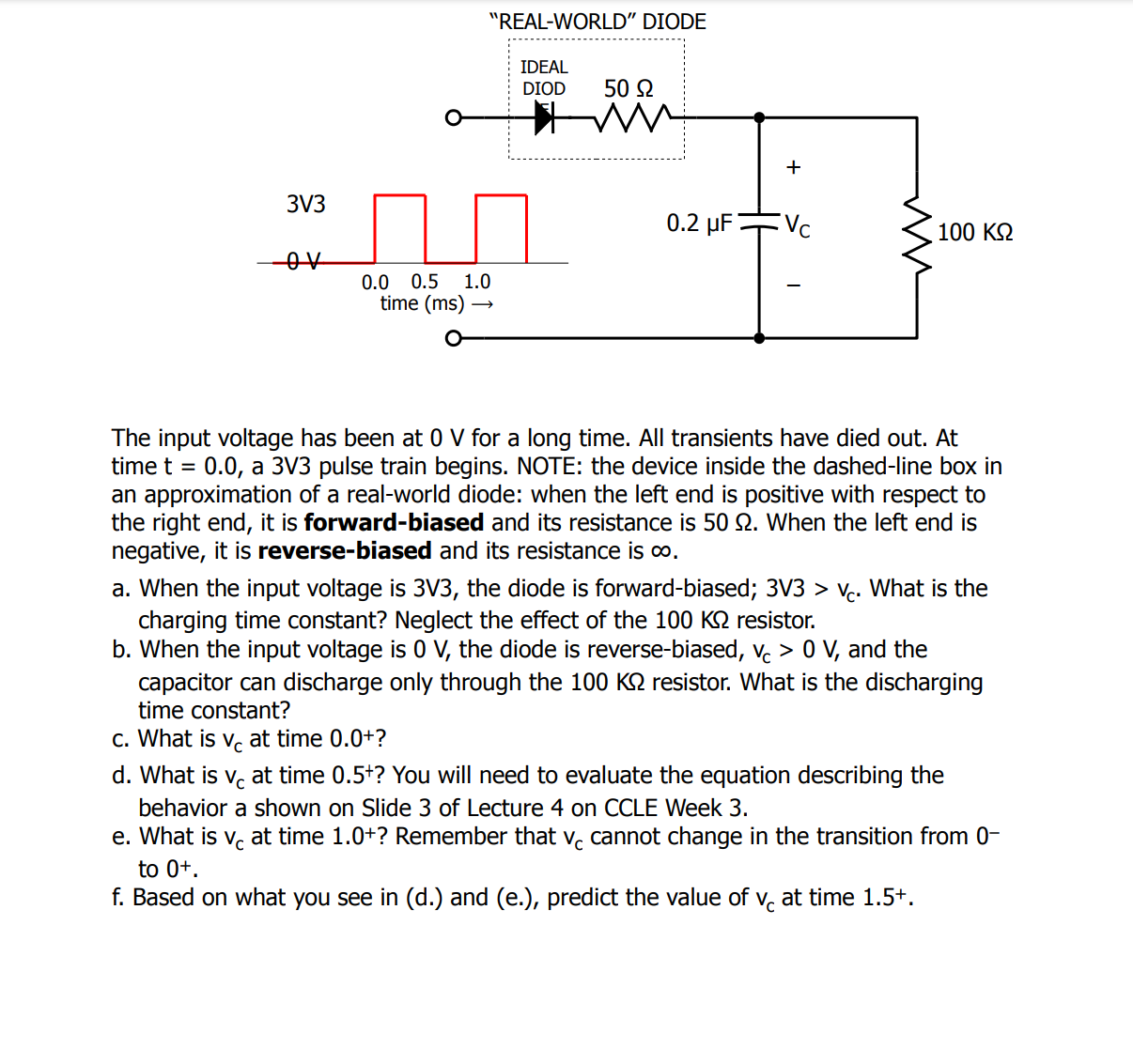 Solved "REAL-WORLD" DIODE IDEAL DIOD 50 2 o + 3V3 M 0.2 uF | Chegg.com