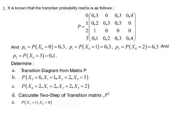 Solved 1. It is known that the transition probability matrix | Chegg.com