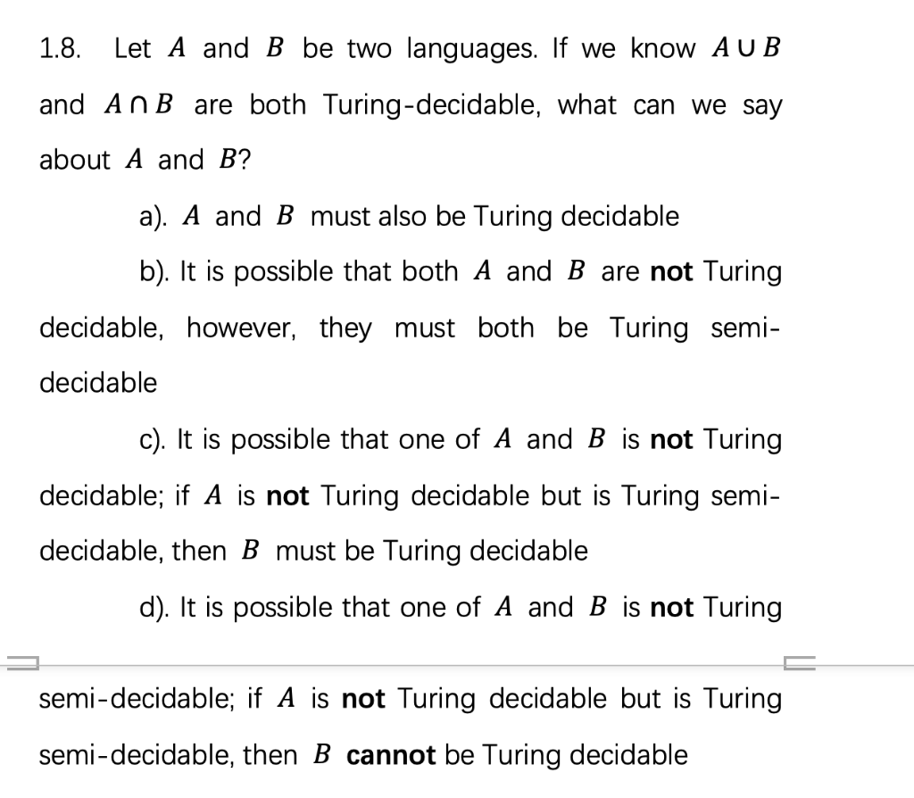 1.8. Let A and B be two languages. If we know AUB and | Chegg.com