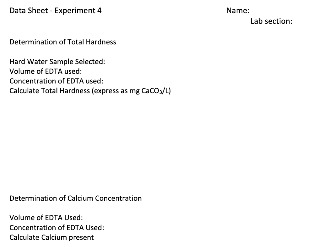 Solved Experiment 3 - Determination of Hardness of Water | Chegg.com