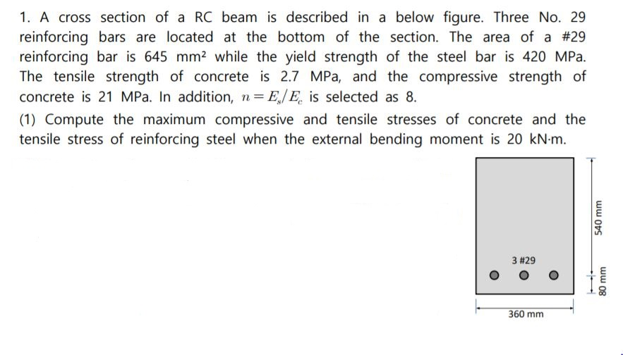 Solved 1. A cross section of a RC beam is described in a | Chegg.com