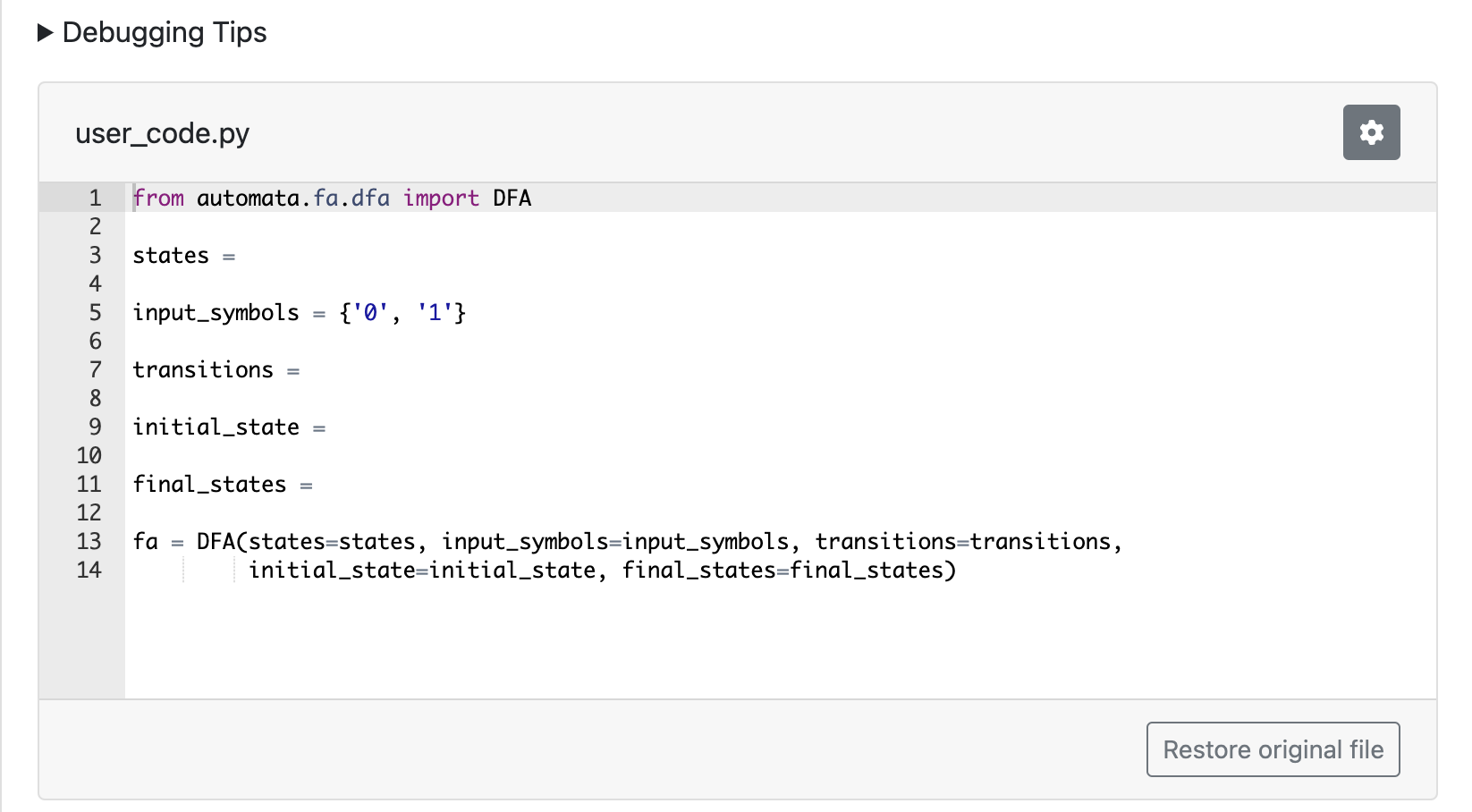 Solved InstructionsYour code should define the finite | Chegg.com