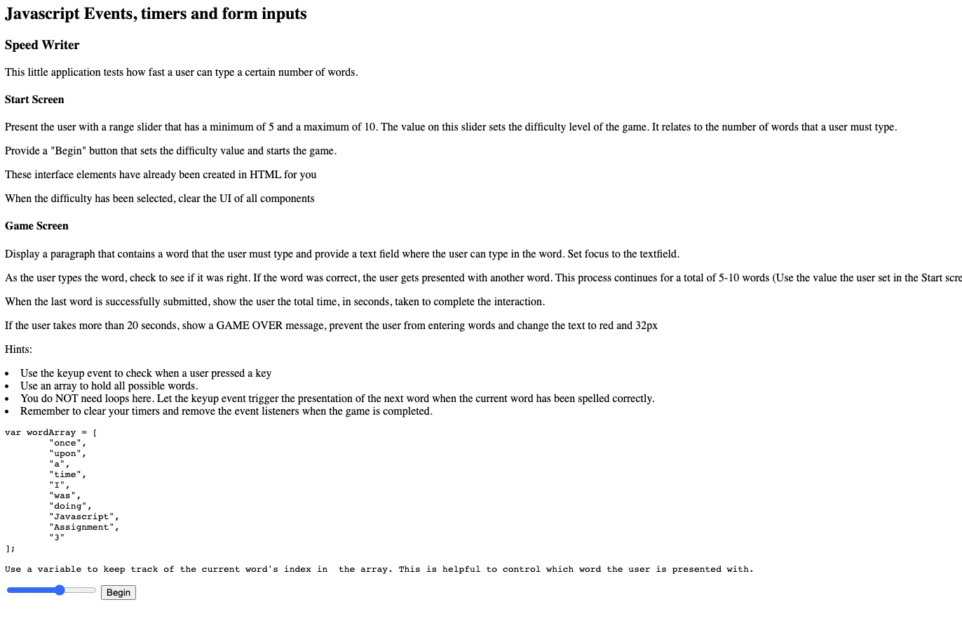 Solved Javascript Events, timers and form inputs Speed | Chegg.com