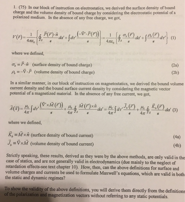 Solved charge and the volume density of bound charge by | Chegg.com